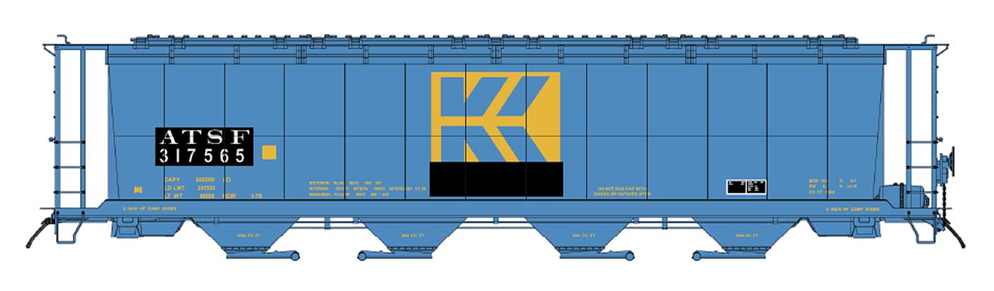 4-Bay Cylindrical Covered Hopper with Trough Hatches, Santa Fe (ATSF ...