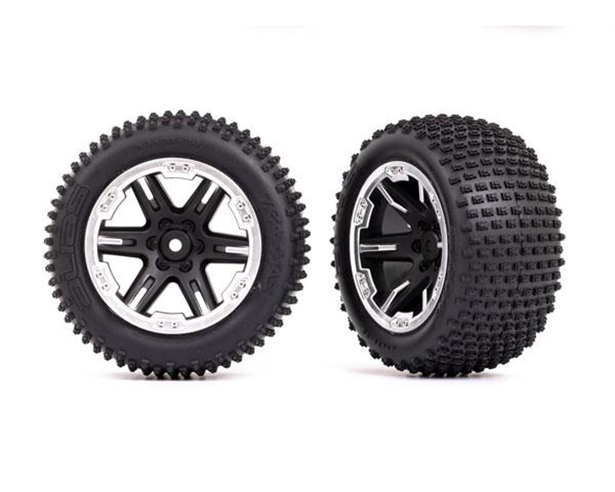 Ribbed 2.8" Premounted Tires with Black Chrome RXT Wheels for Rustler ...