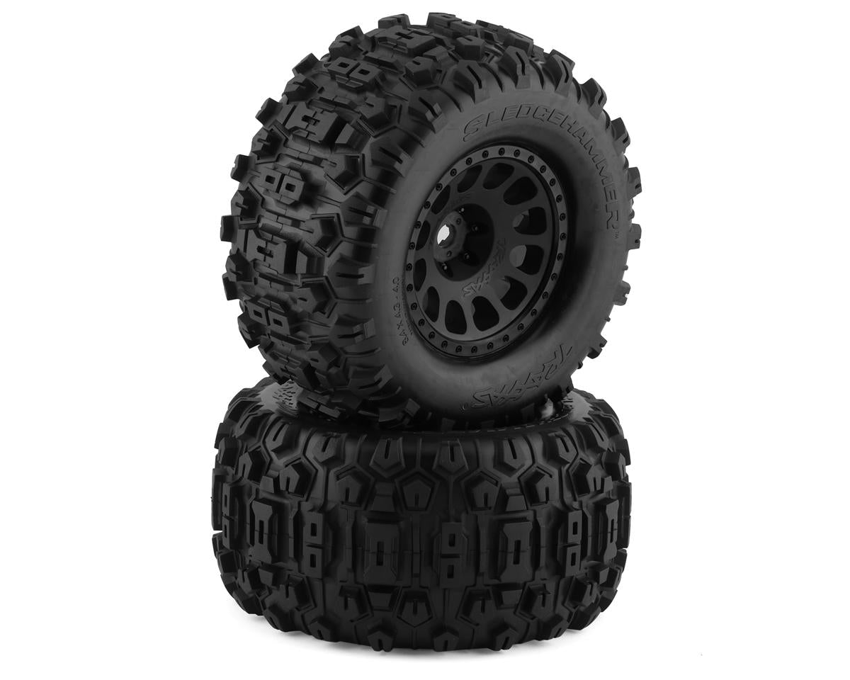 Sledgehammer Premounted Tires with Black Race Wheels for XRT (2) (TRA7 ...